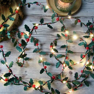 Mini Holly Fairy Lights. Christmas Decoration, LED String Lights Holly ...