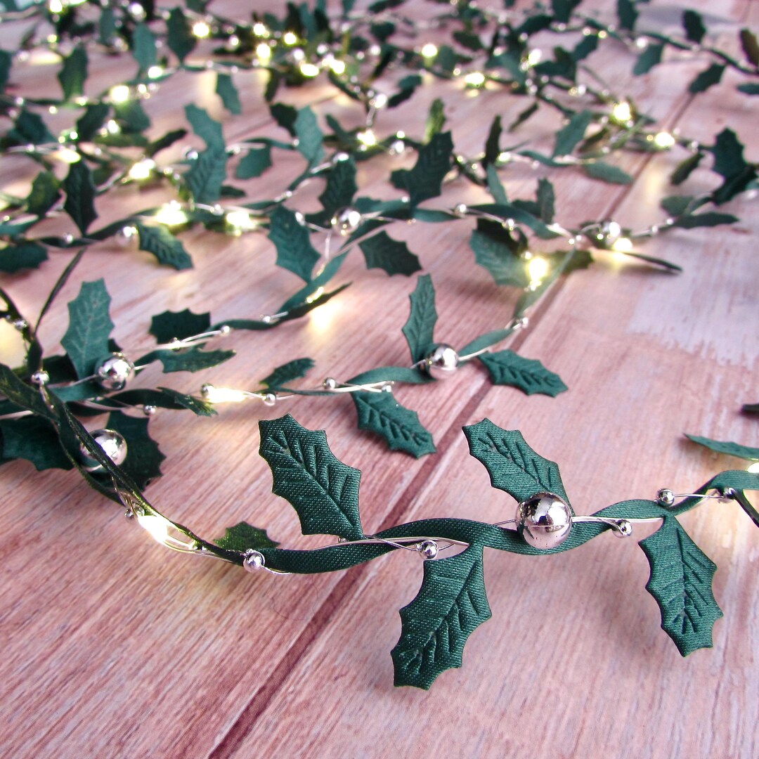 Green & Silver Mini Holly Fairy Lights. Christmas Decor, Holly Leaf ...