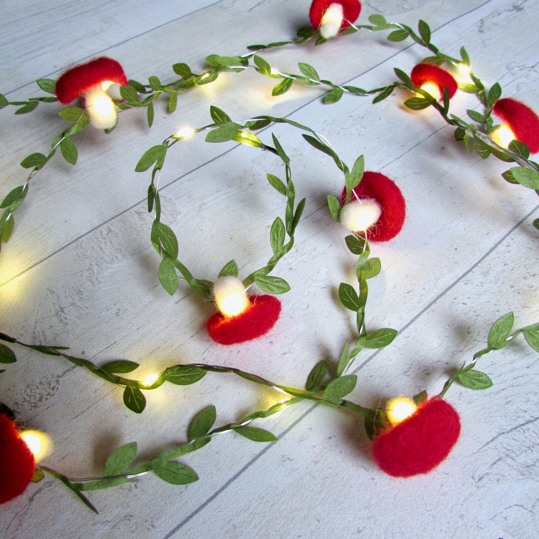 Mushroom Fairy Lights Vine Leaf Garland. LED Toadstool Lamp Boho String ...