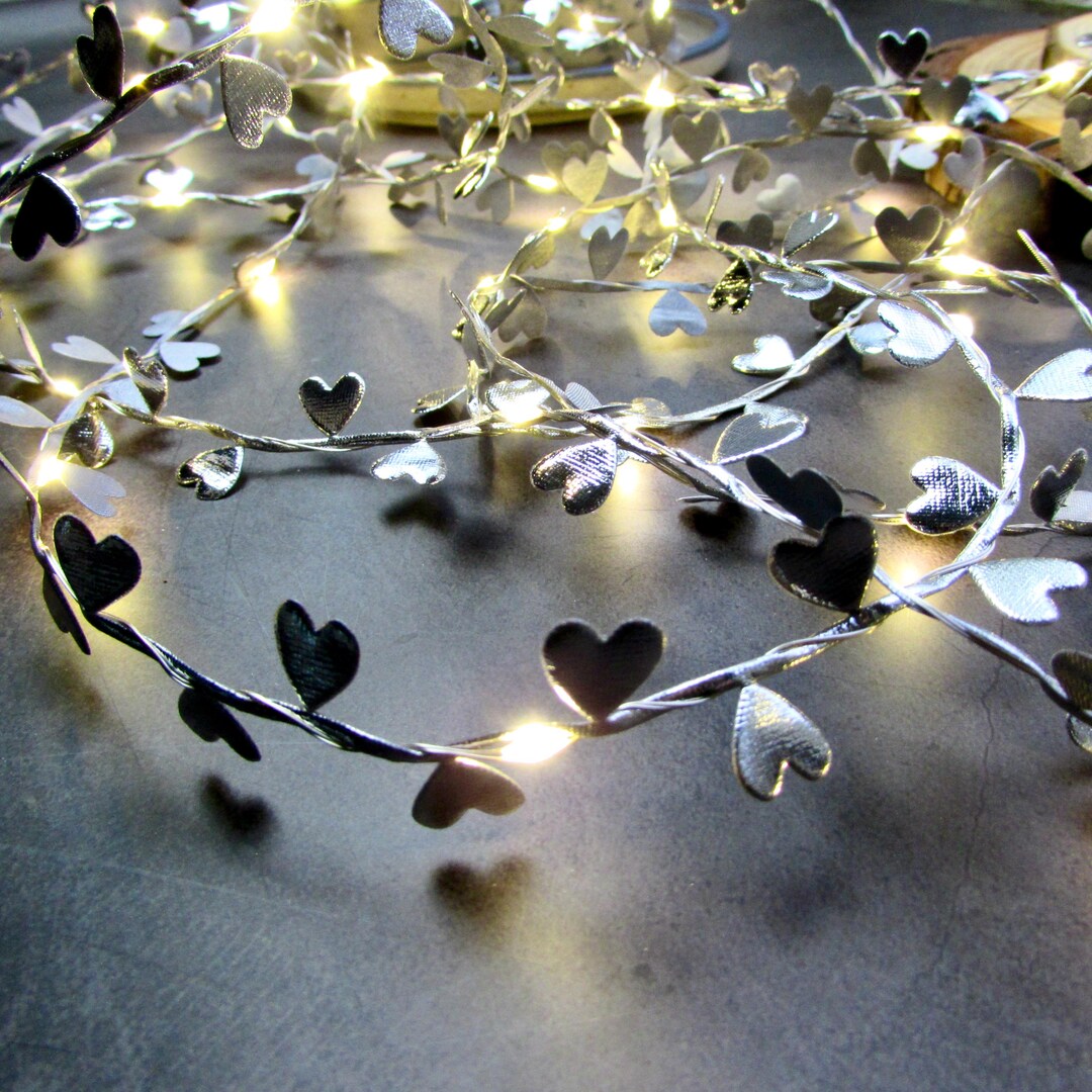Silver Mini Hearts String Lights, Love Heart Fairy Lights, Romantic Wedding Table Lighting ...