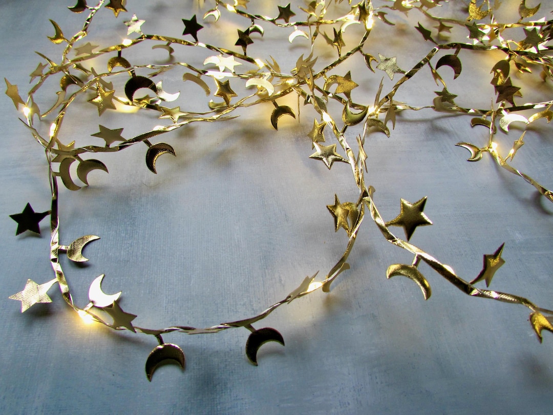 Moon & Stars Fairy Lights. Gold String Lights. Celestial Home Decor Fantasy Lighting. Witchy ...
