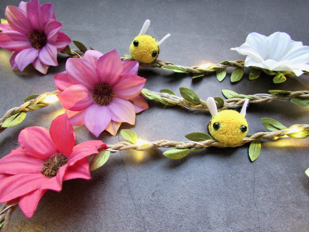 Bumblebee Flower Fairy Lights. Floral String Lights Garland, Summer ...