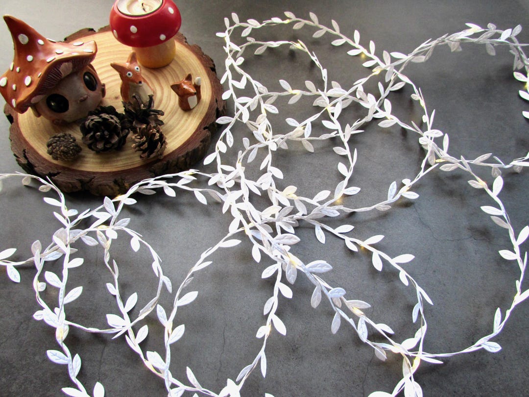White String Lights. Rustic Fairy Lights. Leaf Garland Bunting ...