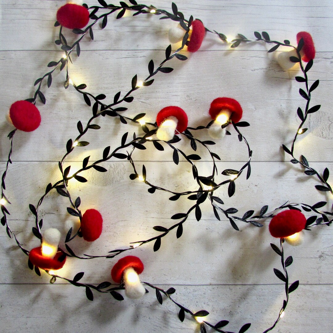 Mushroom Fairy Lights Autumn Garland. Black Leaf Gothic String Lights. Toadstool Autumn Decor ...