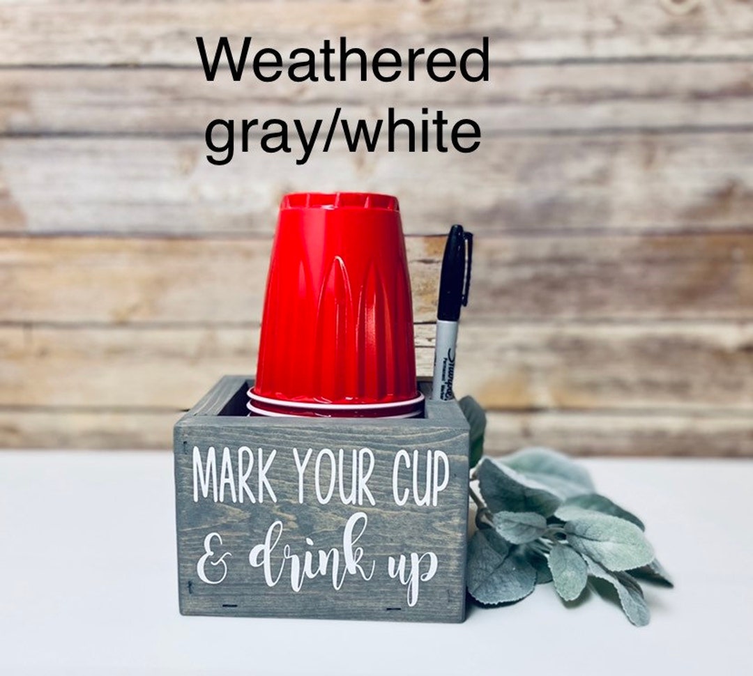 Rustic Wood Cup Dispenser With Sharpie: Party Decor - Etsy