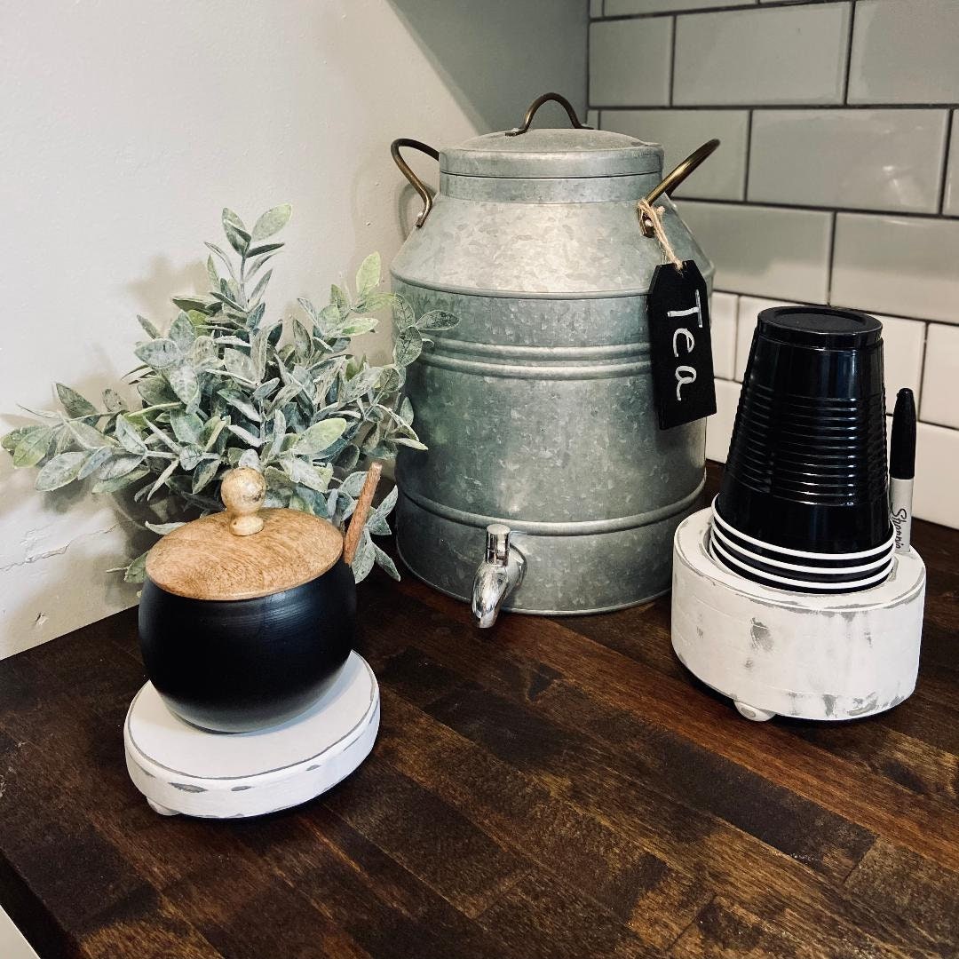 Farmhouse Cup and or Riser, Cup Holder, Wood Riser, White Distressed ...