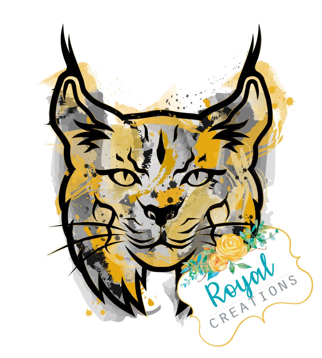 Bobcat Mascot, Gold and Black Bobcat, School Mascot Bobcat, Sublimation ...
