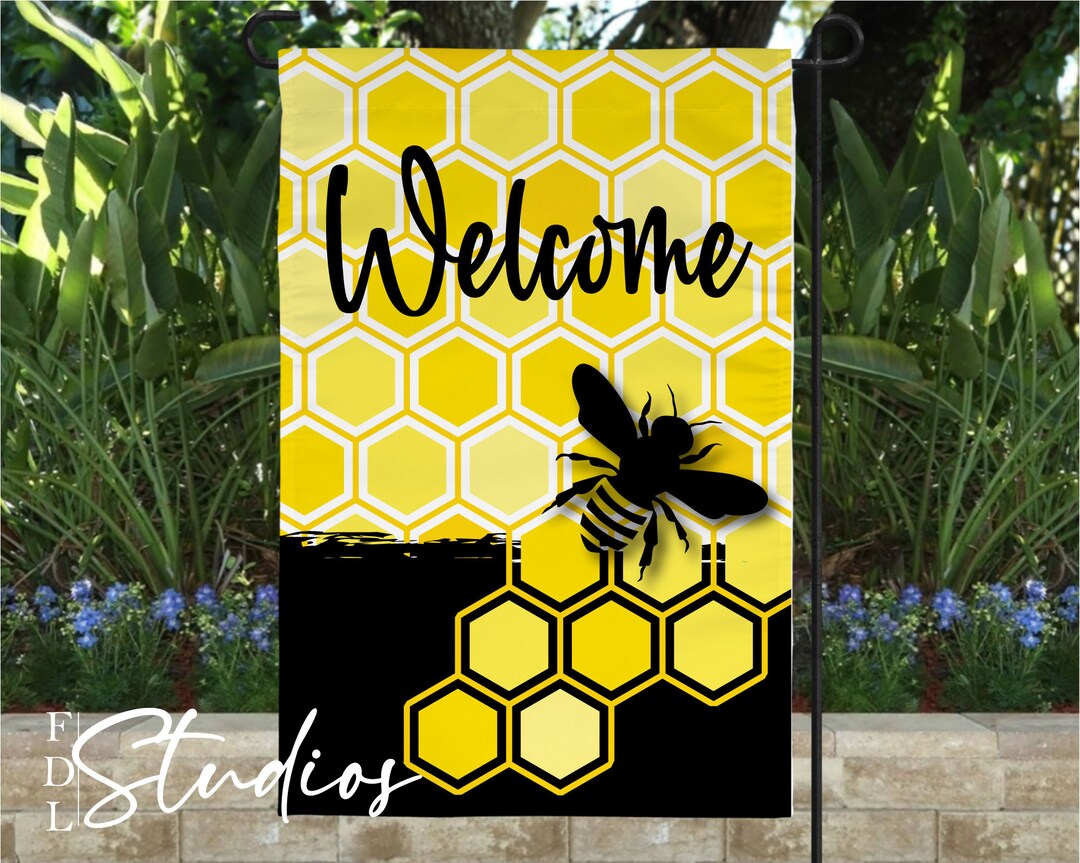 Bee and Hive Black and Yellow Garden Flag, Personalized Garden Flag ...