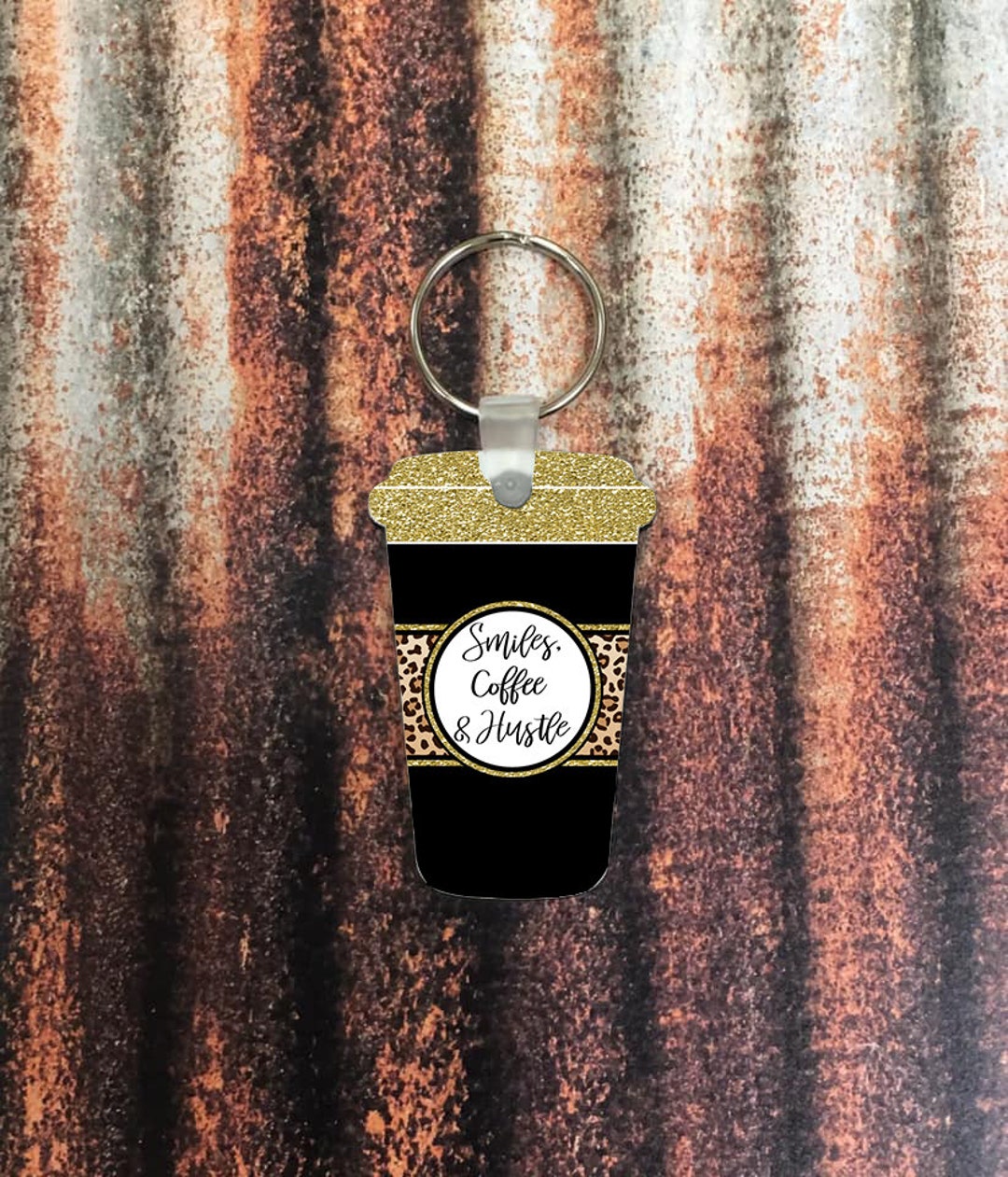 Coffee Cup Key Chain Black and Glitter Leopard and Glitter - Etsy