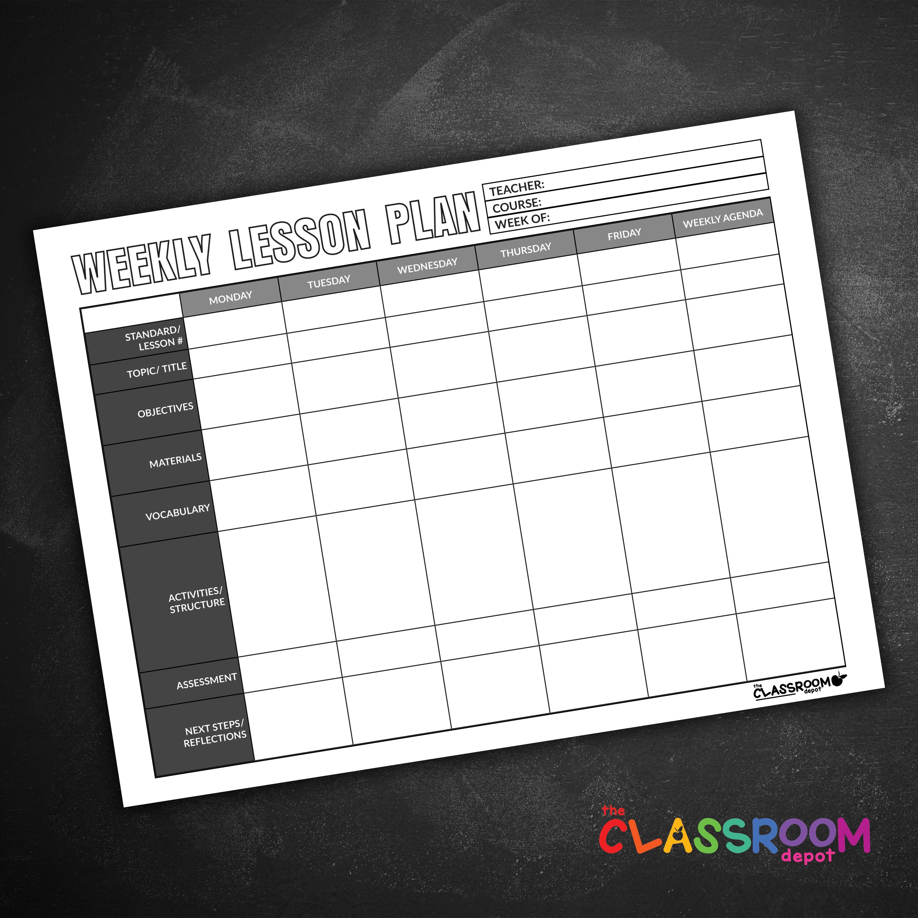 Weekly Lesson Plan Template Printable PDF Form Instant Download for ...