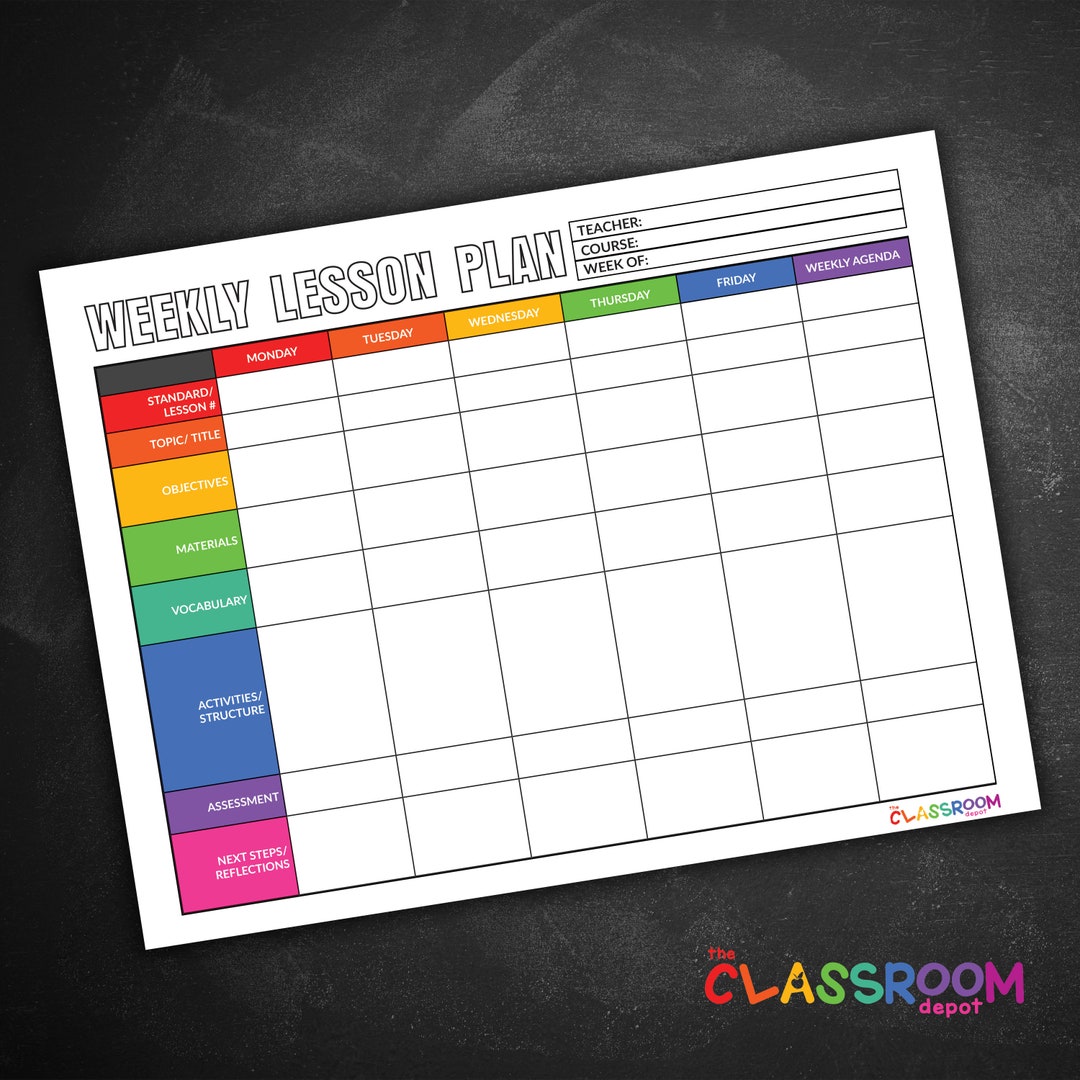 Weekly Lesson Plan Template Printable PDF Form Instant Download for ...