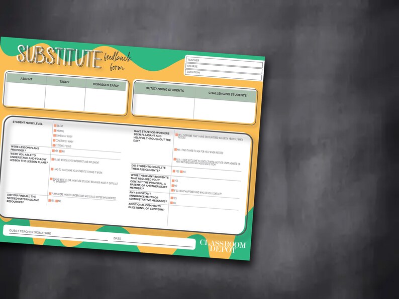 Substitute Feedback Form Printable PDF Form Instant Download for ...