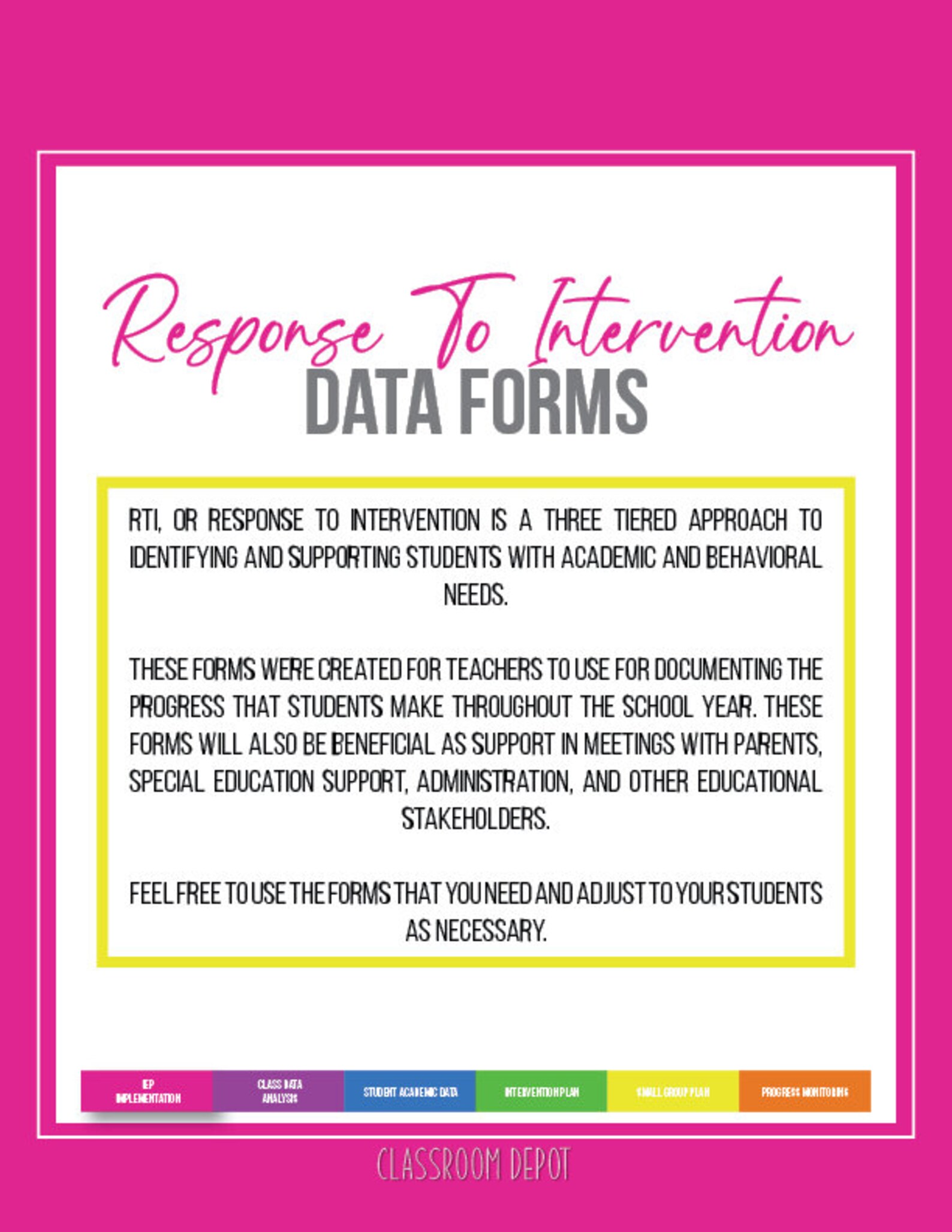 Printable Teacher RTI Intervention Forms Linkable PDF Version | Etsy