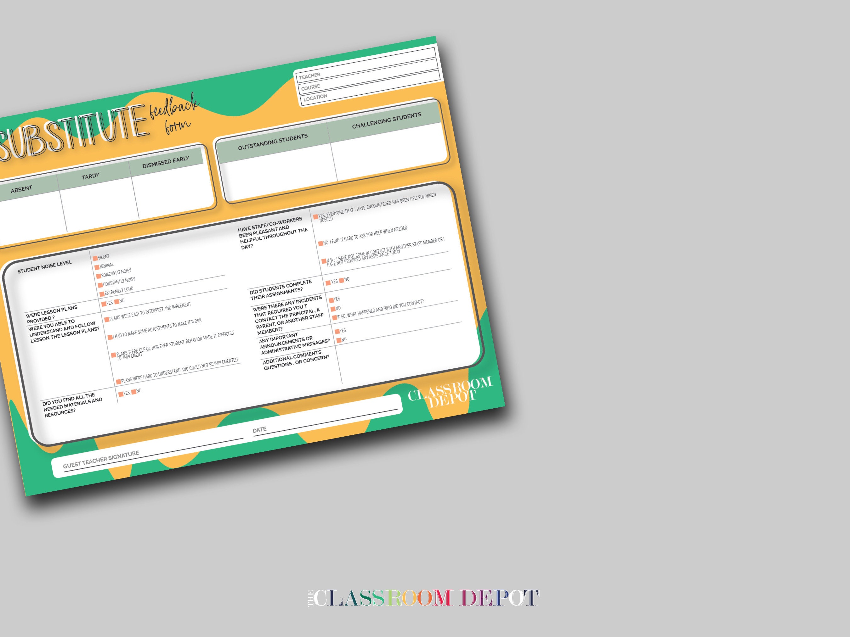 Substitute Feedback Form Printable PDF Form Instant Download for ...