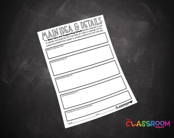 Main Idea Charts, Graphic Organizer, Reading Comprehension, Printable ...
