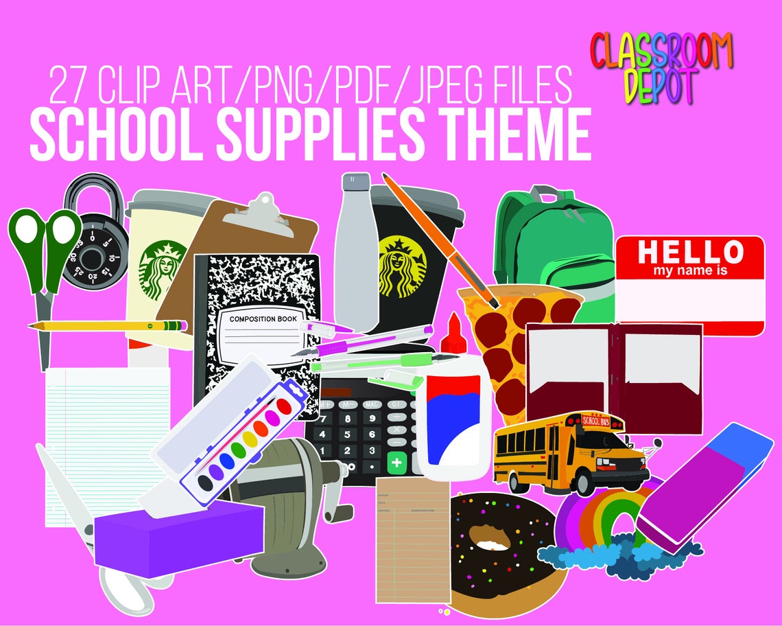 School Supplies Back to School Theme PNG JPEG EPS Clip Art Die - Etsy