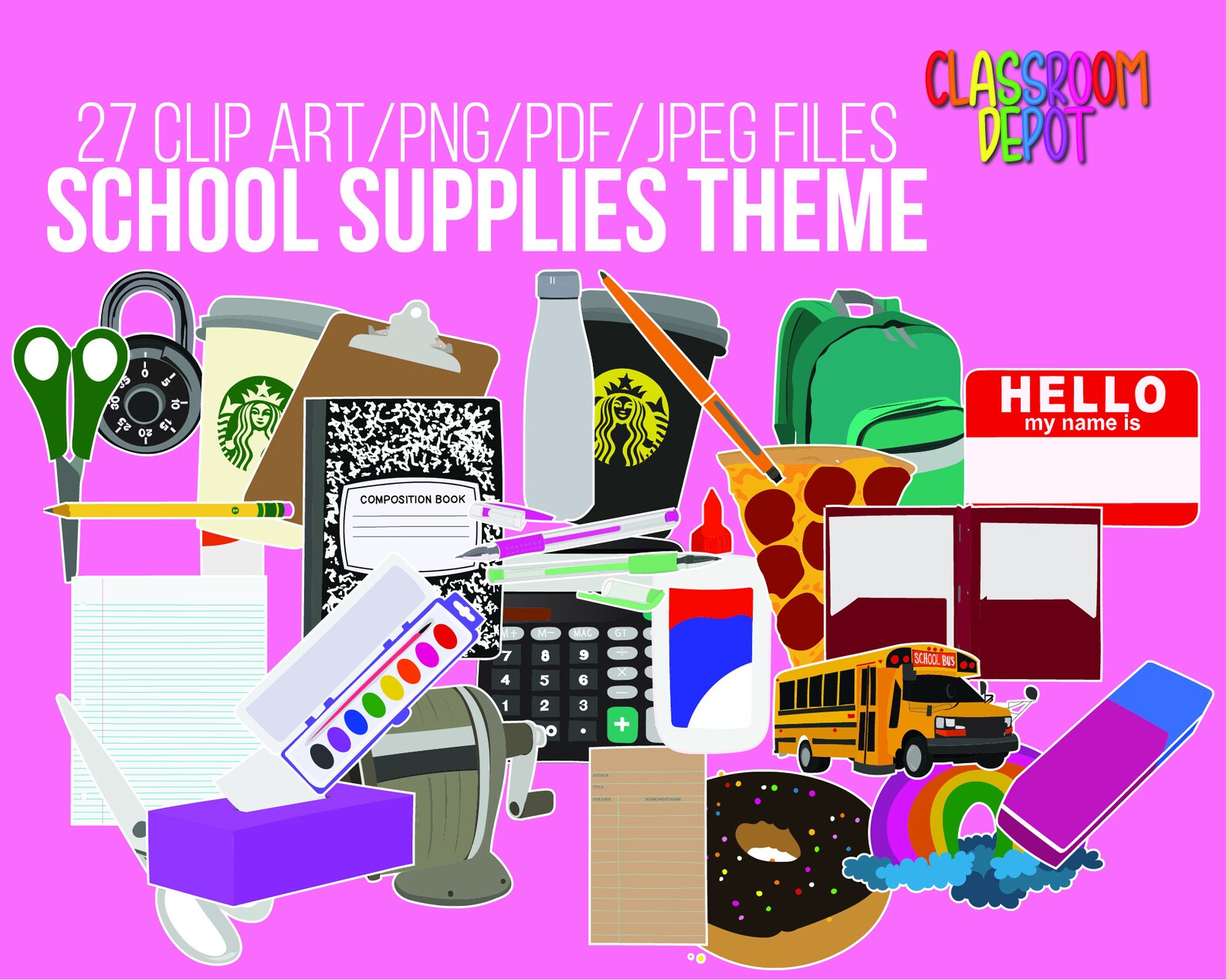 School Supplies Back to School Theme PNG JPEG EPS Clip Art Die - Etsy