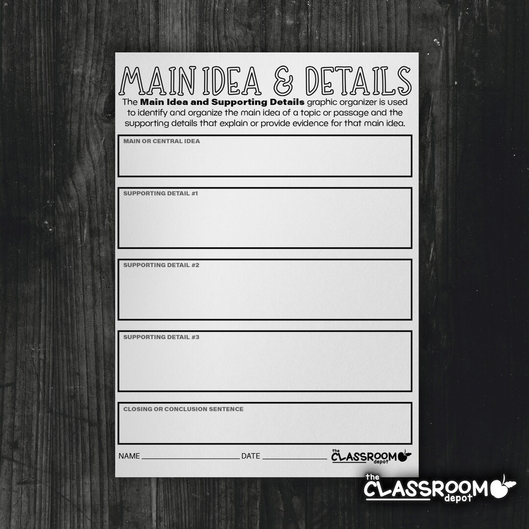 Main Idea and Details Graphic Organizer Reading Comprehension - Etsy