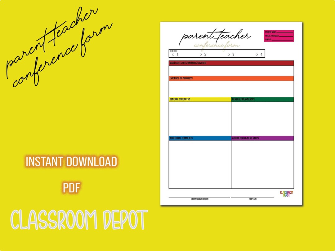 Parent Teacher Conference Form Printable Instant Download PDF Classroom ...