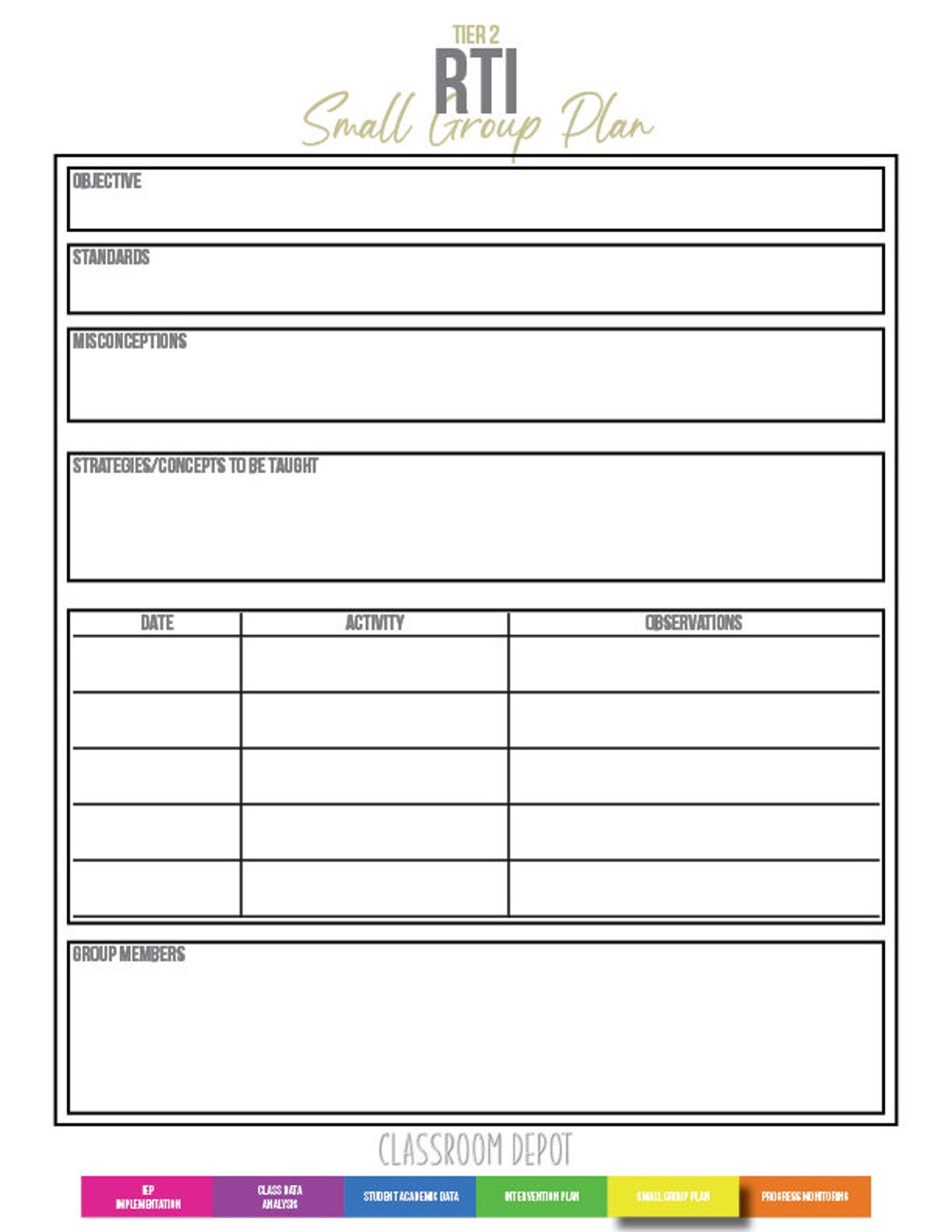 Printable Teacher RTI Intervention Forms Small Group Plan Linkable PDF ...