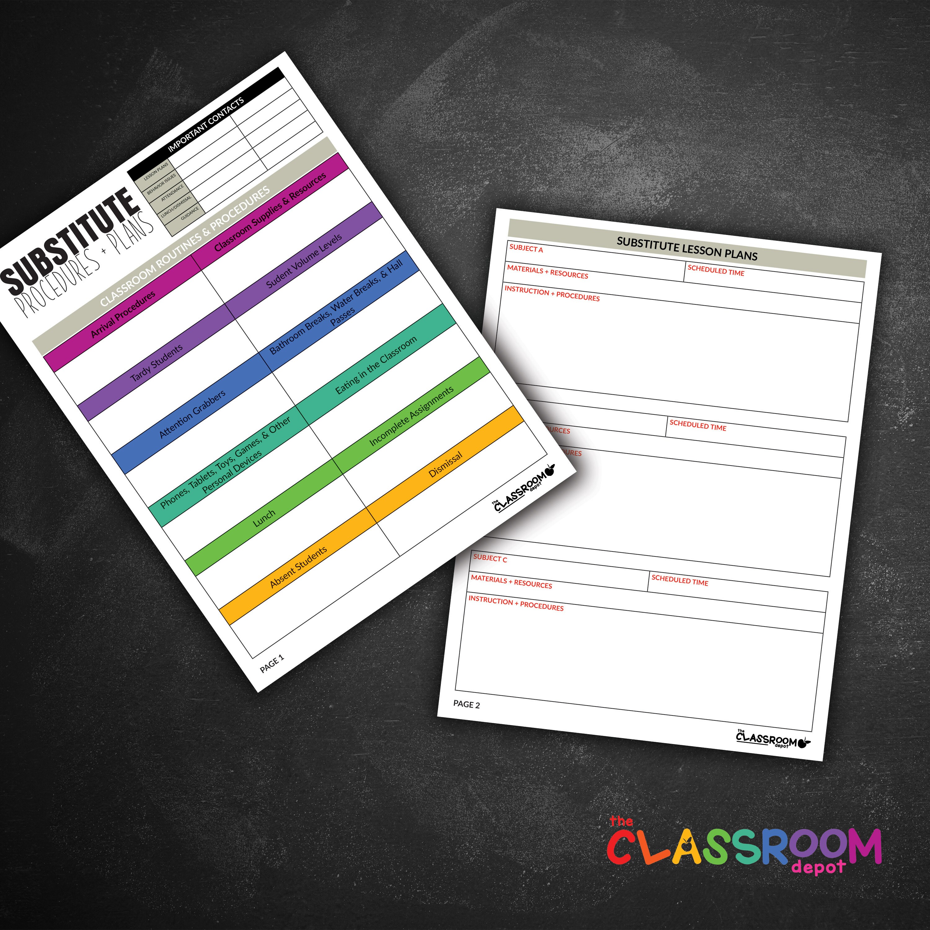 Substitute Lesson Plans and Procedure Printable Instant Download PDF ...