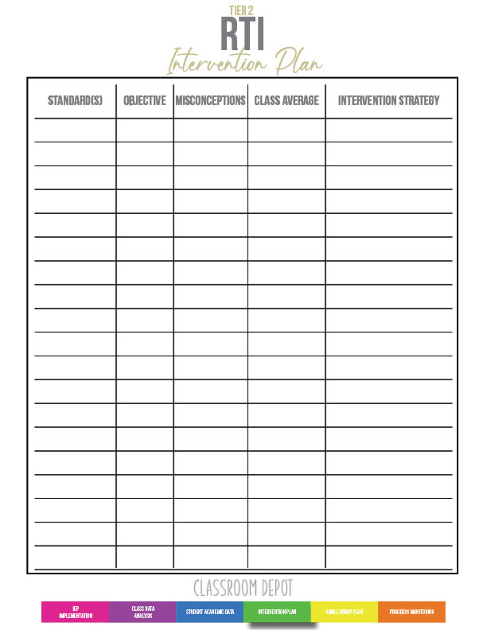 Printable Teacher RTI Intervention Forms Intervention Plan Linkable PDF Classroom Special ...