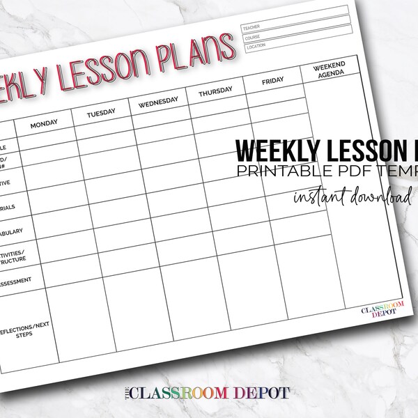 Lesson Plan Template Kindergarten - Etsy