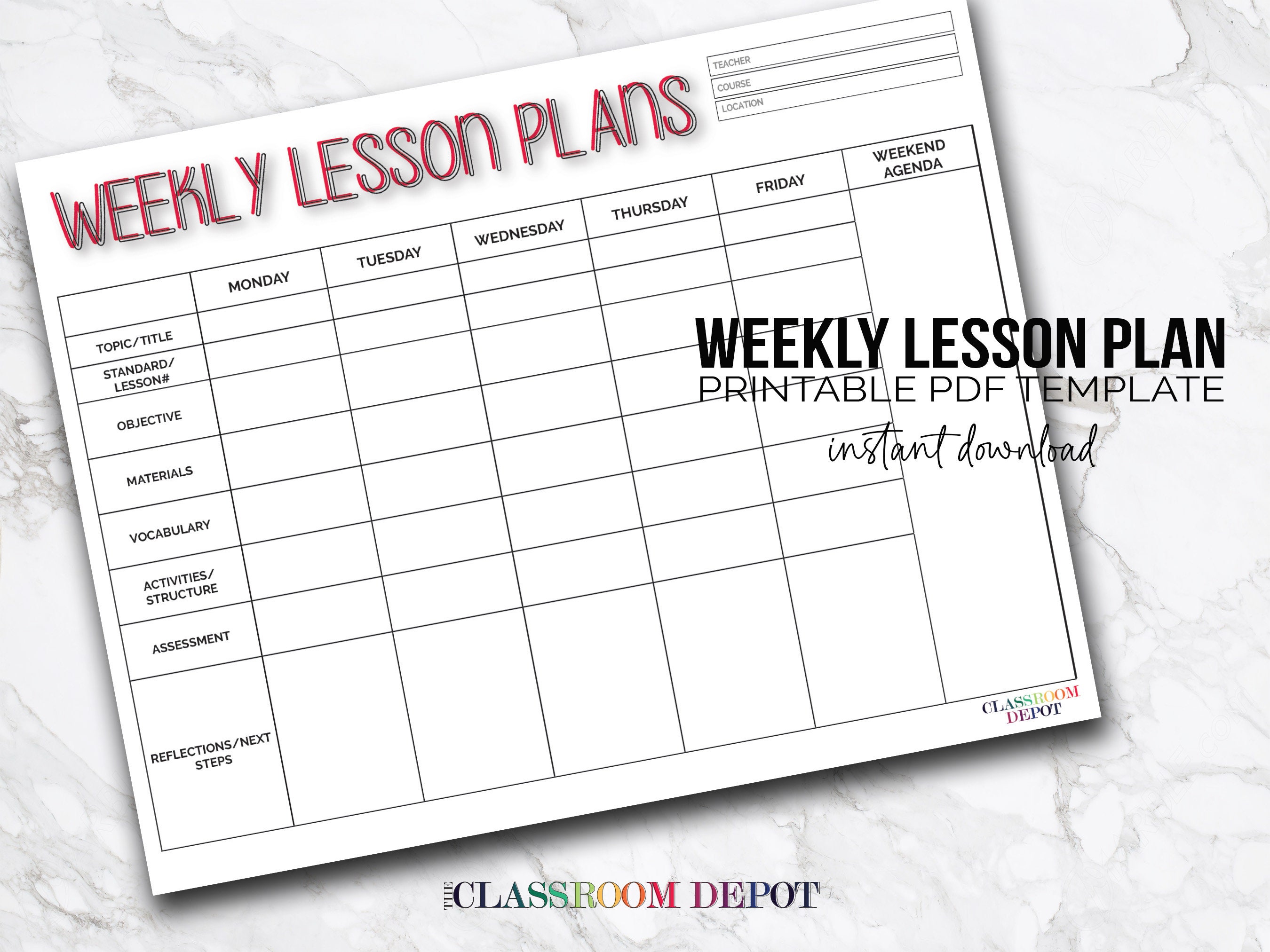 Weekly Planner Template For Teachers