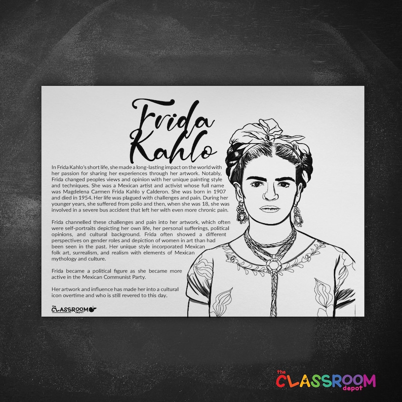 Frida Kahlo Women's History Month Biography Facts and Coloring Sheet ...