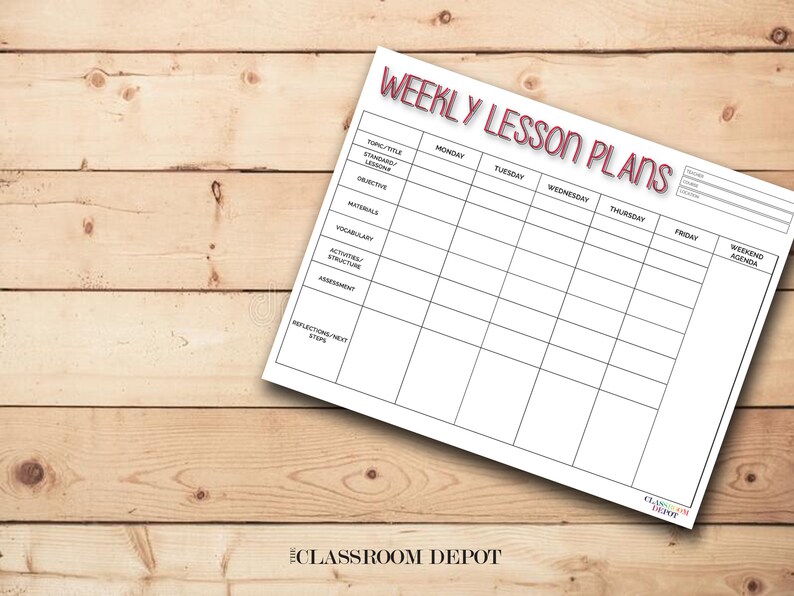 Weekly Lesson Plan Template Printable PDF Form Instant - Etsy