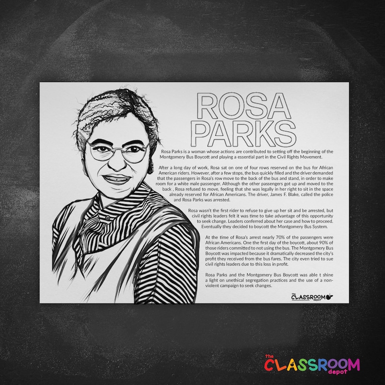 Rosa Parks Women's History Month Biography Facts and Coloring Sheet ...