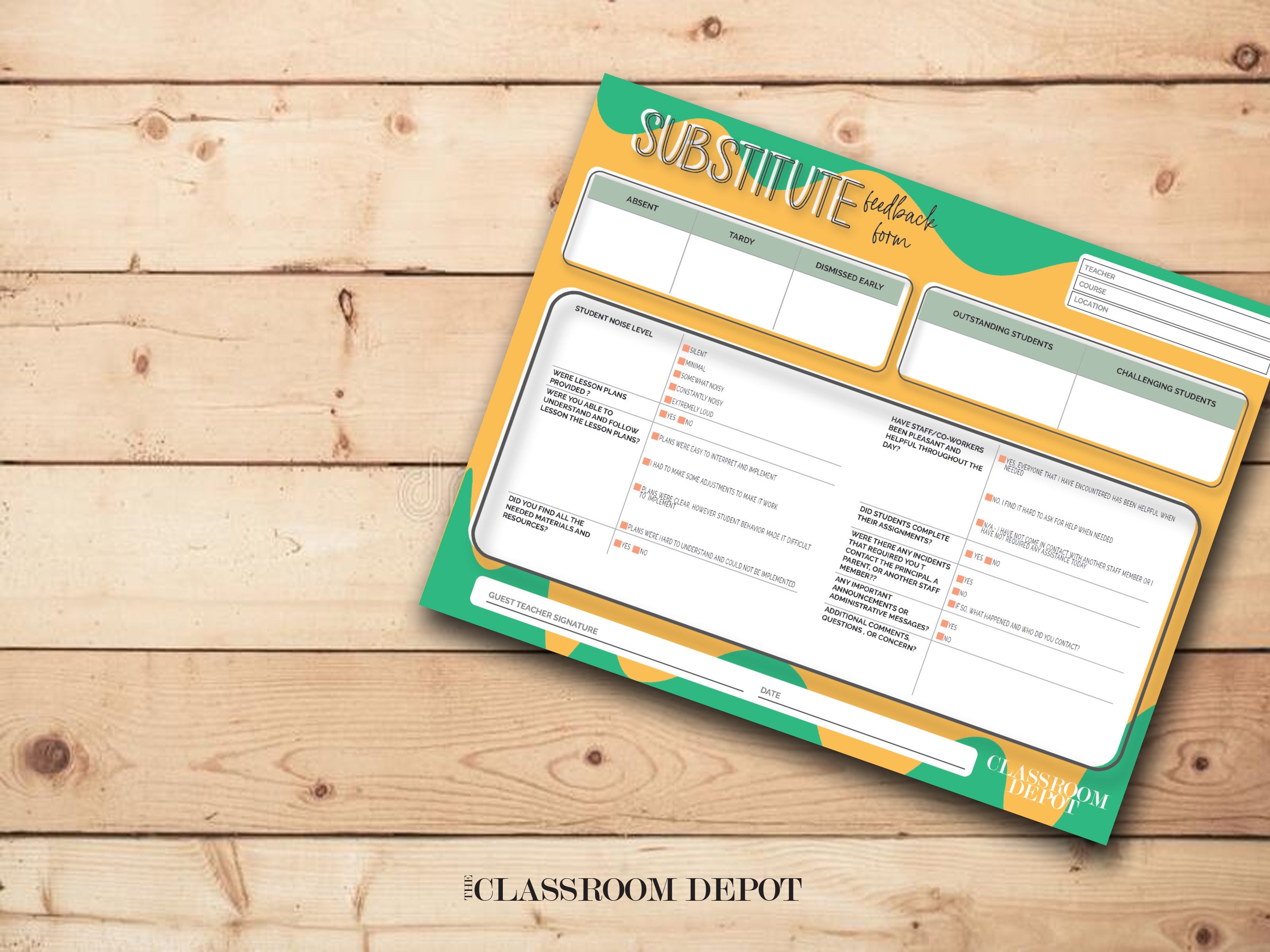 Substitute Feedback Form Printable PDF Form Instant Download - Etsy