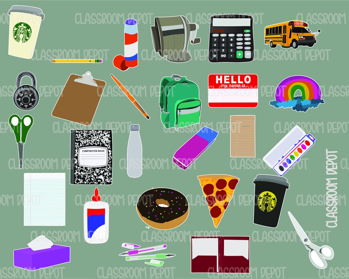 School Supplies Back to School Theme PNG JPEG EPS Clip Art Die - Etsy