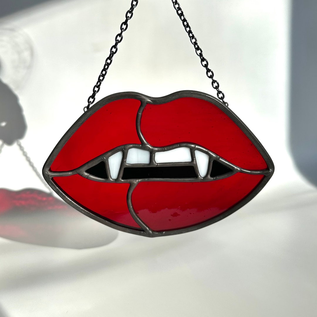 Red Vampire Lips Stained Glass Suncatcher Unique Gift Fall Halloween ...