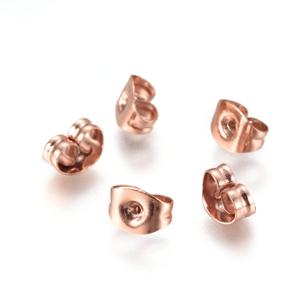 20 Stainless Steel Ear Nuts 4.5x6x3mm Bore: 0.7mm Rose Gold Ear Stopper ...