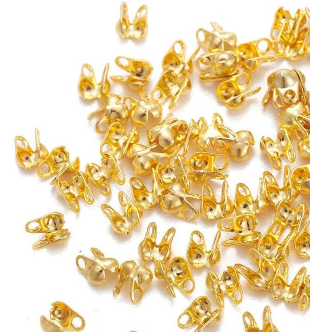 50 Caps 4x2mm Gold Cap Ends Bore 1mm Inner Diameter Approx. 1.5mm Iron ...