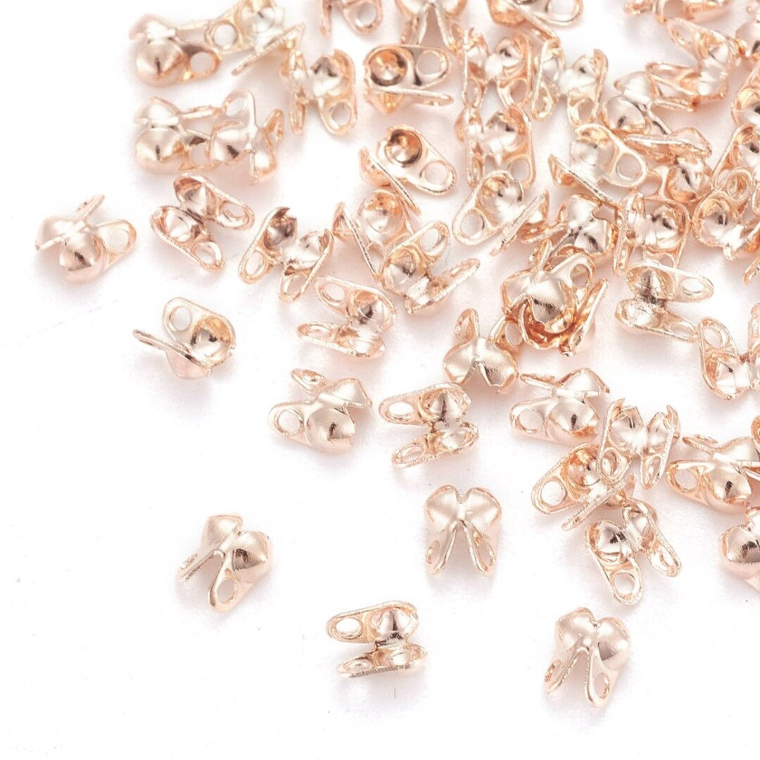 50 Caps 4x2mm Rose Gold Cap Ends Bore 1mm Inner Diameter Approx. 1.5mm ...