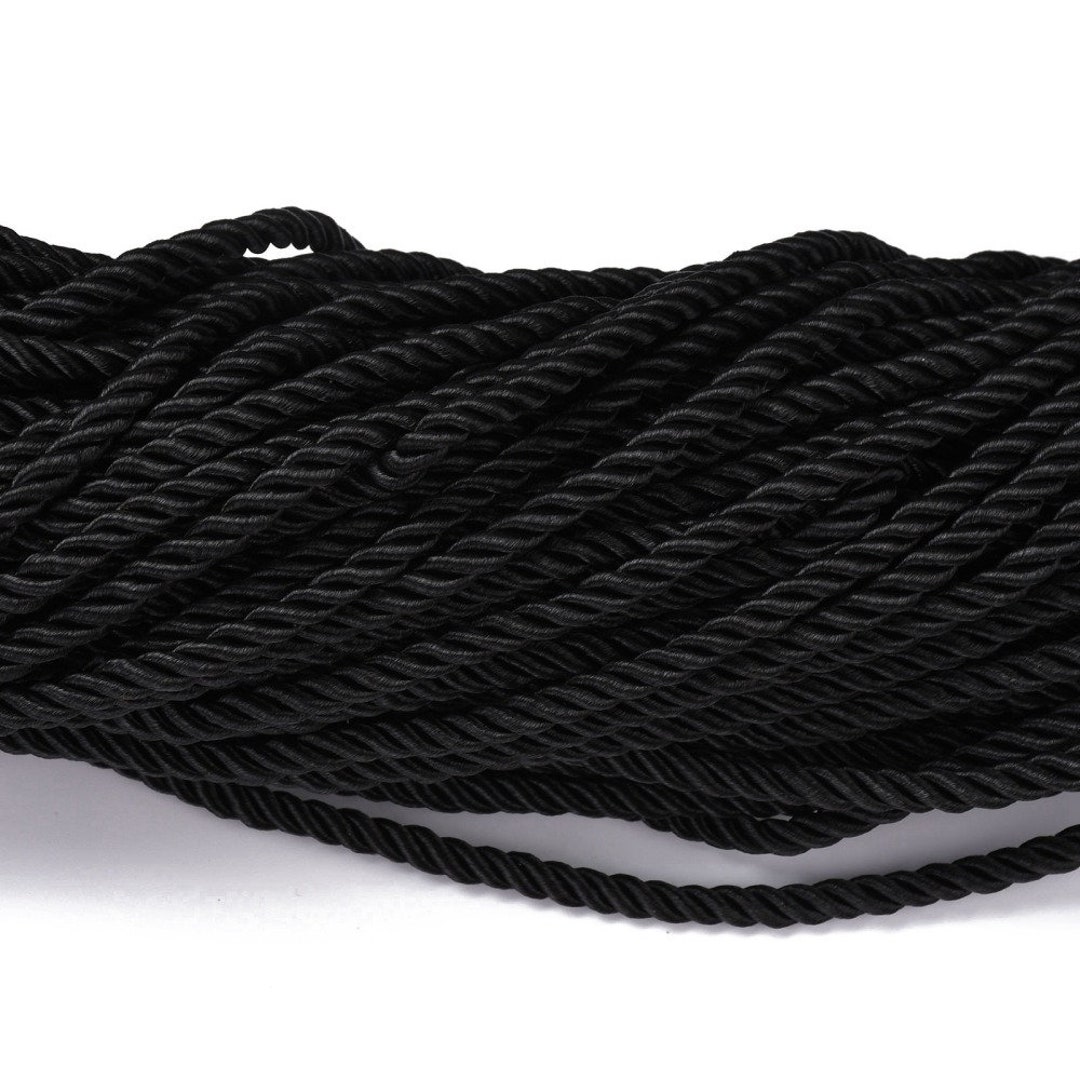 5m Polyester Cord 5mm Twisted Black Made of 3 Twisted Polyester Cords ...