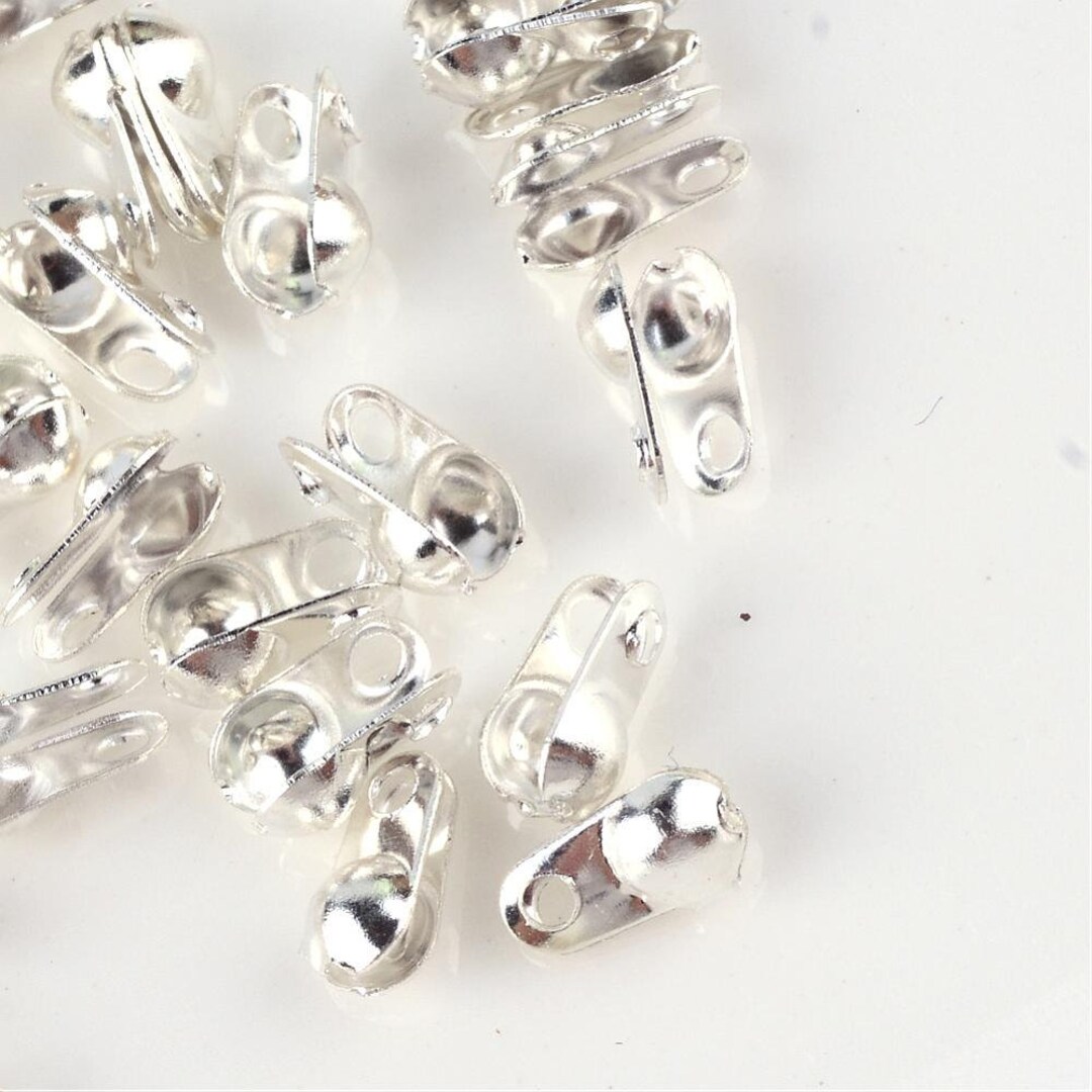 50 Caps 6x3.5mm Silver Cap Ends Bore 1mm Inner Diameter Approx. 2.4mm ...