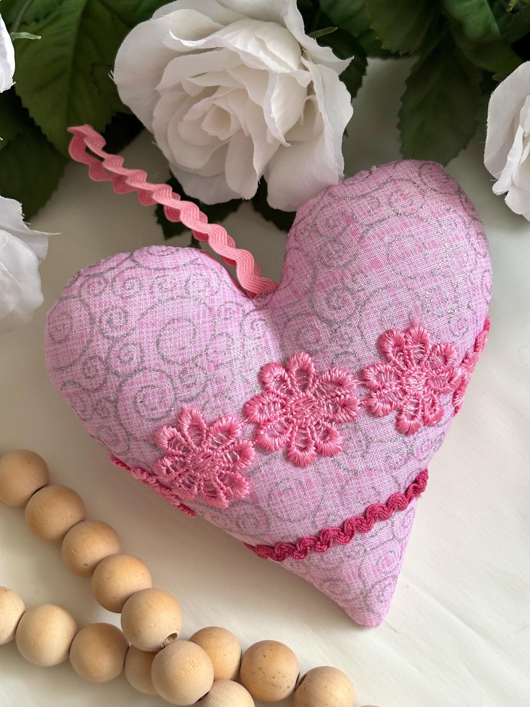Handmade Pink Heart Ornament, Valentine Heart, Romantic Gift, Love ...