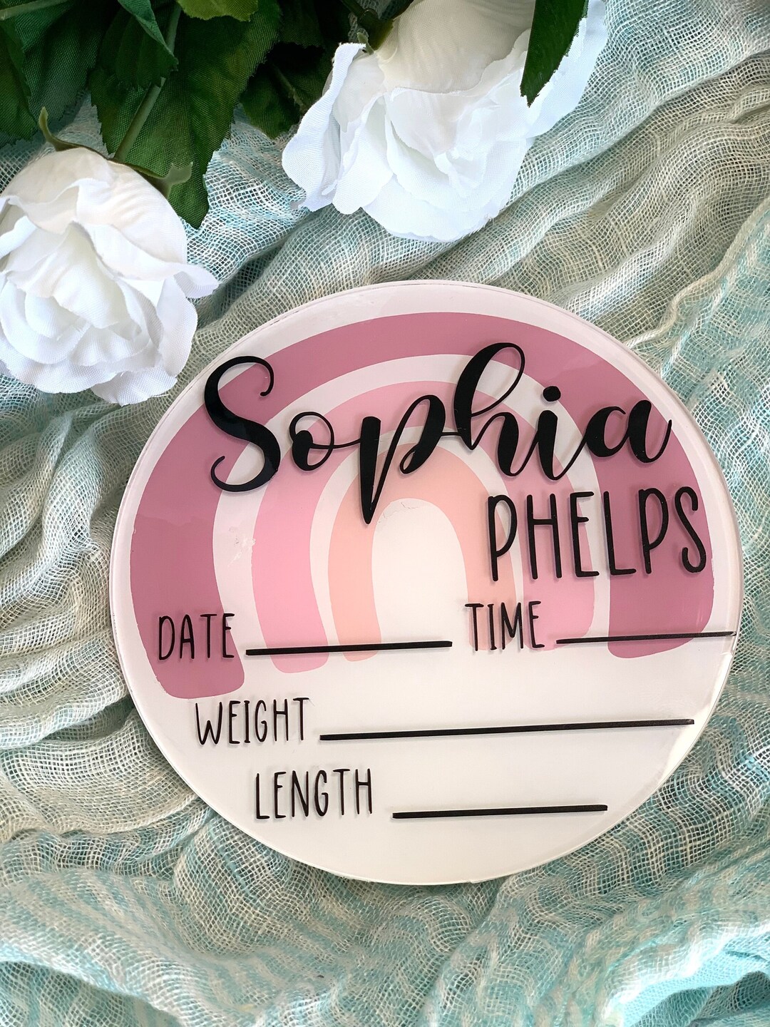 Acrylic Baby Birth Announcement, Newborn Baby Birth Sign, Rainbow Birth ...