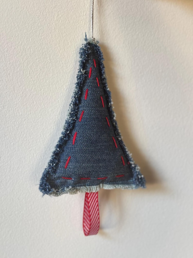 Denim Christmas Tree Ornament: Hand-sewn Jeans Fabric Decoration - Etsy