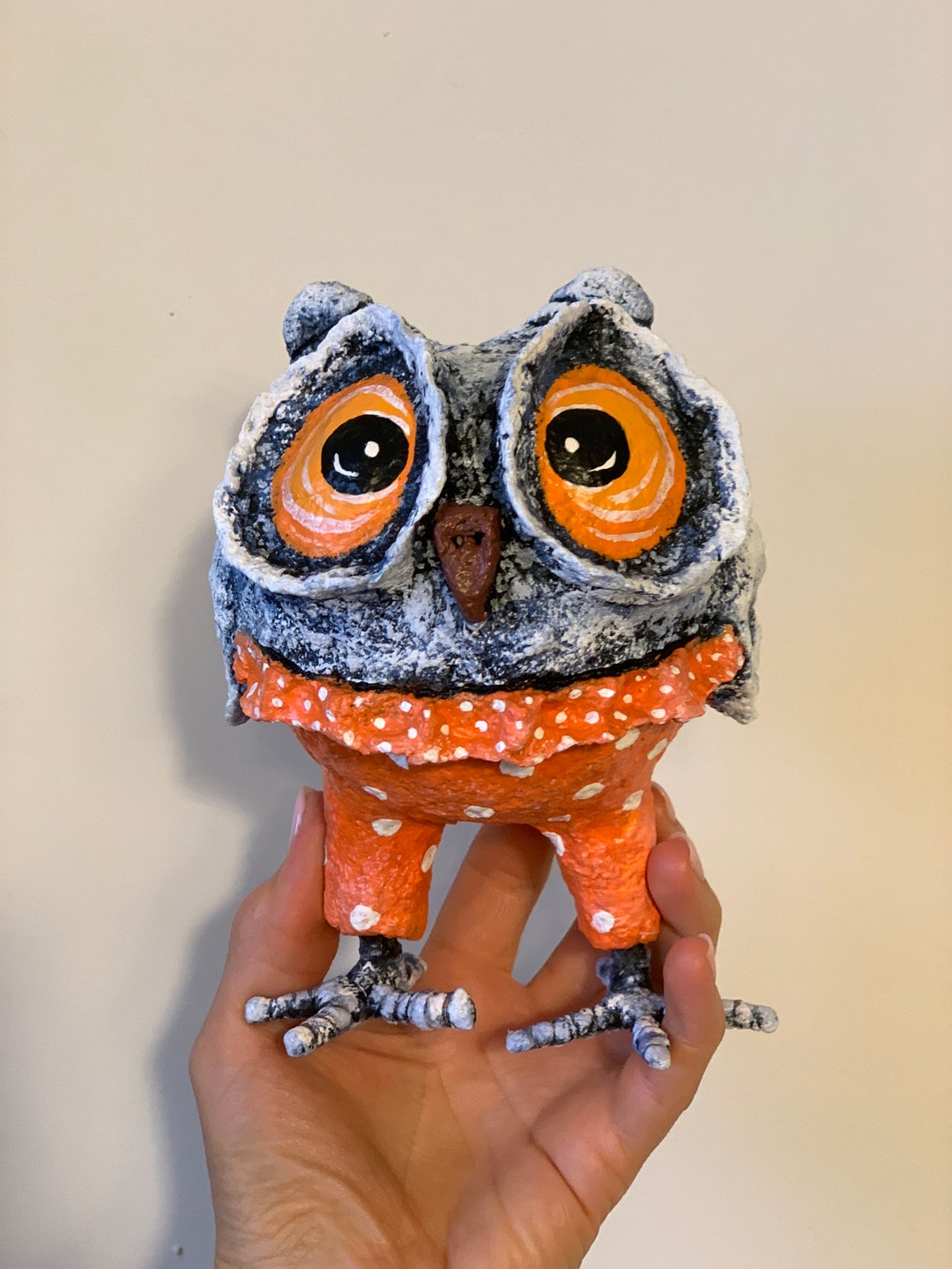 Cute Owl, Funny Owlet, Papier-mache Owl, Orange Owl, Paper-mache Owl ...