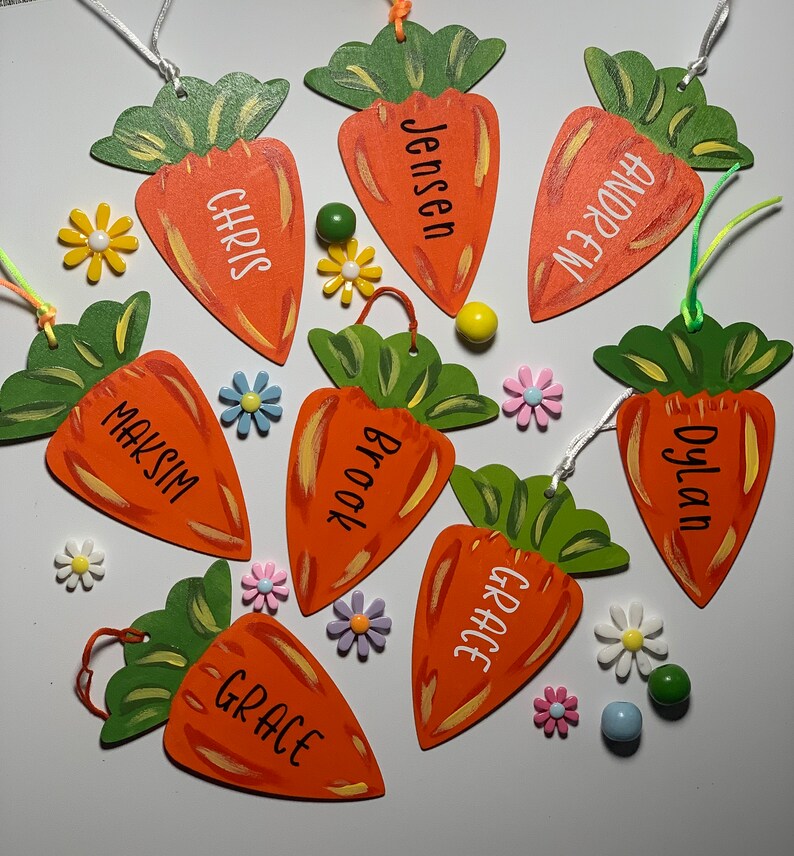 Hand Painted Carrot Name Tag, Custom Carrot-shaped Easter Tag, Plywood ...