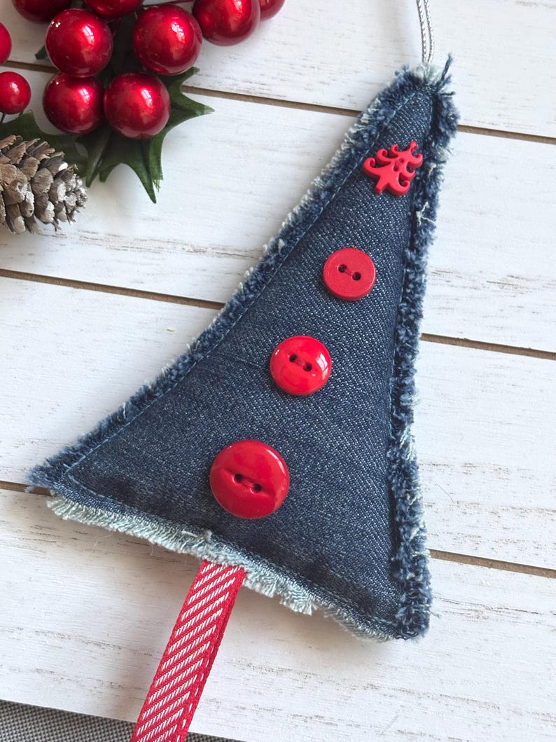 Denim Christmas Tree Ornament: Hand-sewn Jeans Fabric Decoration - Etsy