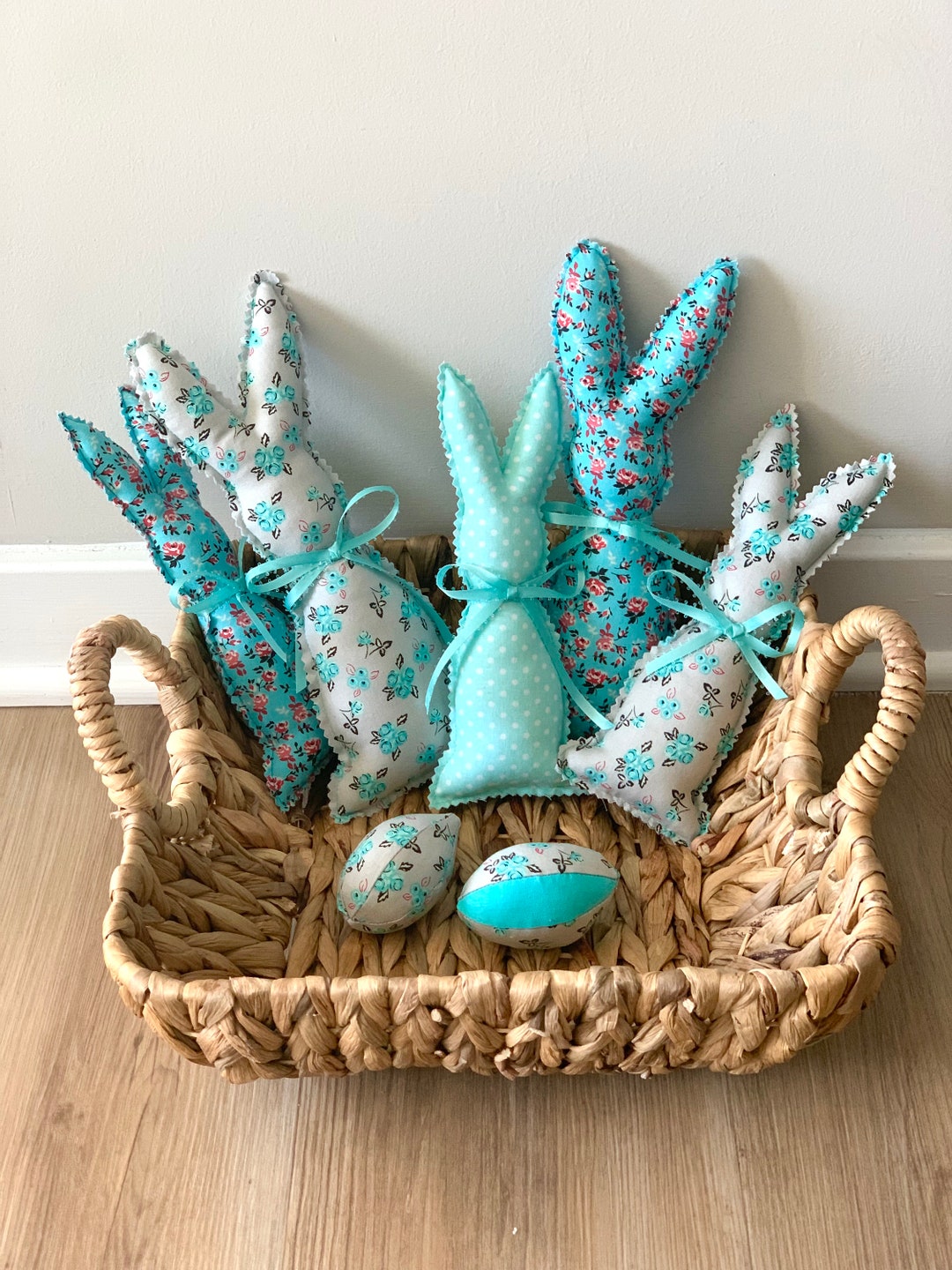 Easter Bunny Rabbit, Blue Bunny, Stuffed Fabric Bunny, Farmhouse Bunny ...