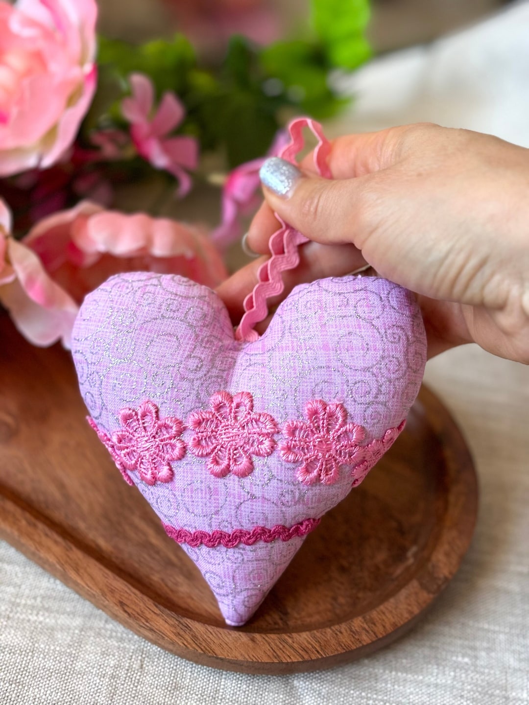 Handmade Pink Heart Ornament, Valentine Heart, Romantic Gift, Love ...