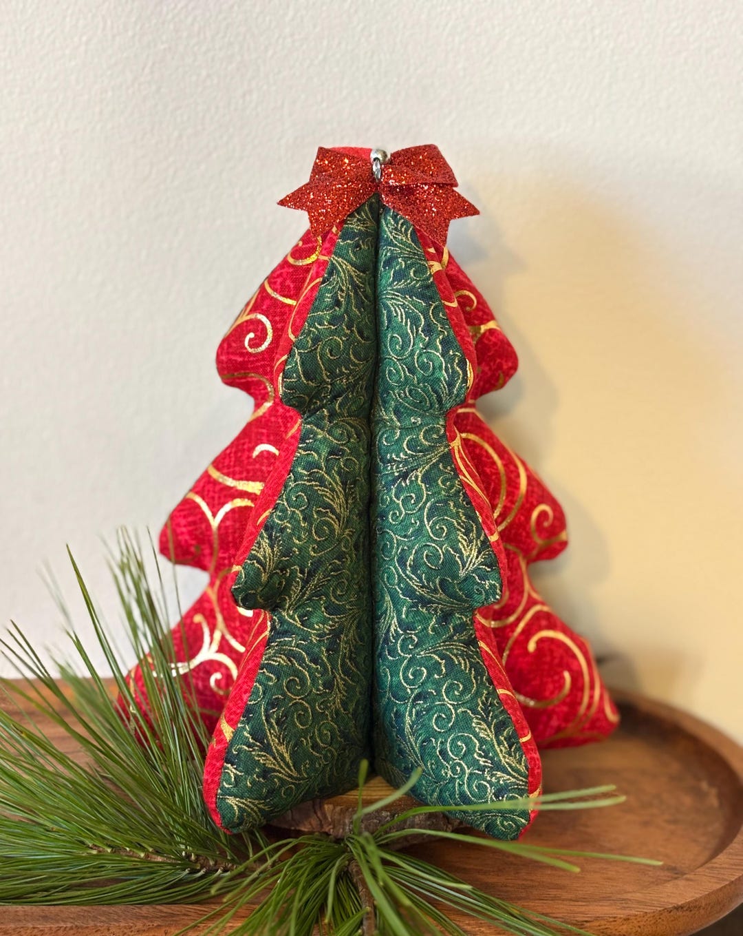 Stuffed Christmas Tree, Fabric Tree on Wood, Christmas Tabletop ...