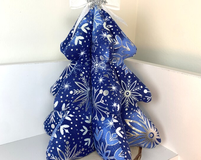Blue Christmas Tree, Tabletop Centerpiece, Christmas Ornaments, Fabric ...