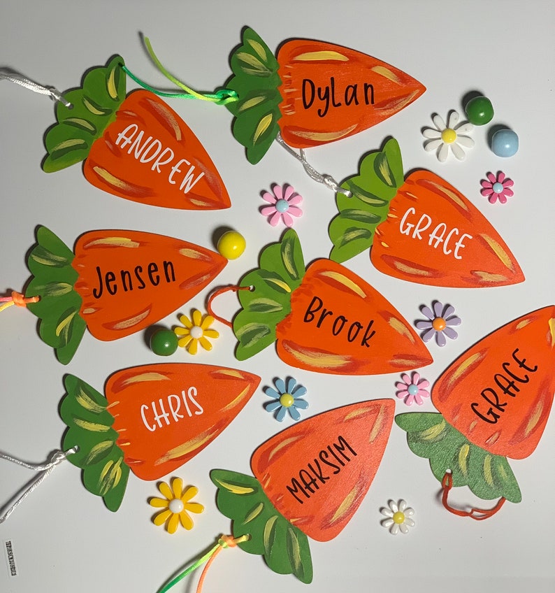 Hand Painted Carrot Name Tag, Custom Carrot-shaped Easter Tag, Plywood ...